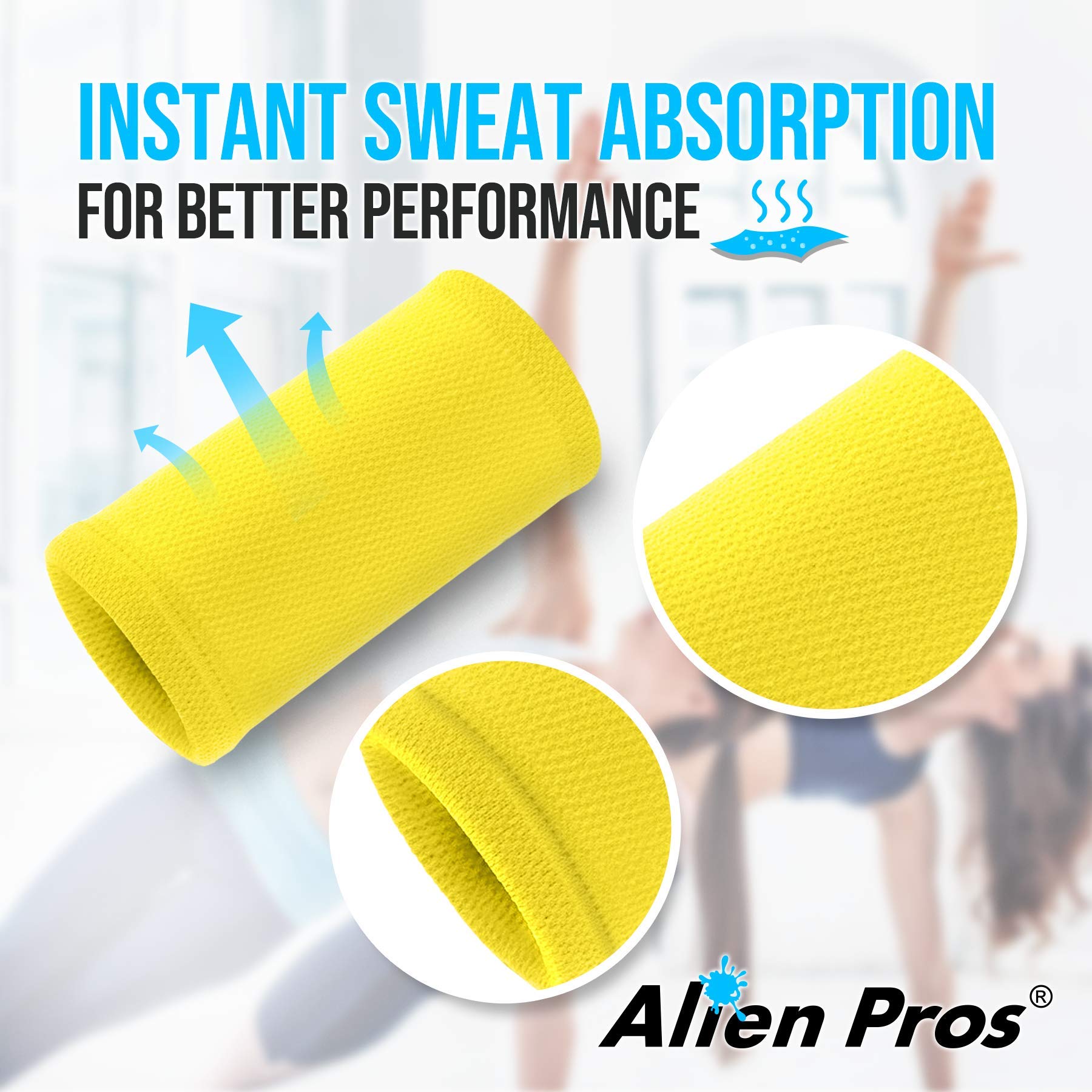 ALIEN PROS Performance Wrist Bands for Working Out 3 Pairs - The Wrist sweatbands That fit Right and Absorb Your Sweat Instantly - All Around Wrist Protection Sweat Bands Wristbands Pack of 3 Pairs