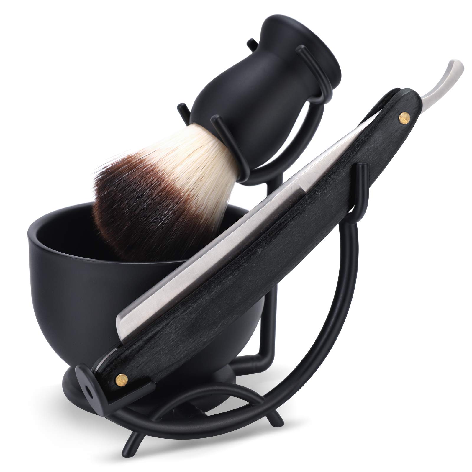 Grooming Shaving Kit for Men, Strong Brush Stand and Straight Razor,Shaving Brush,Stainless Steel Shaving Soap Bowl,For Guaranteed Best Shave of Your Life, Nice Gift for Dad, boyfriend, Husband