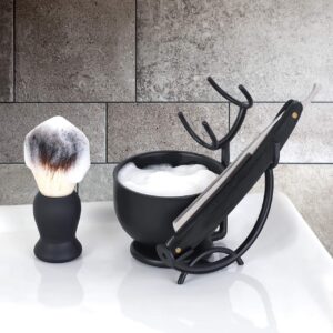 Grooming Shaving Kit for Men, Strong Brush Stand and Straight Razor,Shaving Brush,Stainless Steel Shaving Soap Bowl,For Guaranteed Best Shave of Your Life, Nice Gift for Dad, boyfriend, Husband