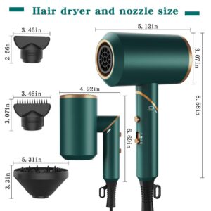 1800W Professional Ionic Hair Dryer with Diffuser and Nozzles for Women,Travel Portable Powerful Blow Dryer for Fast Drying,Compact & Lightweight