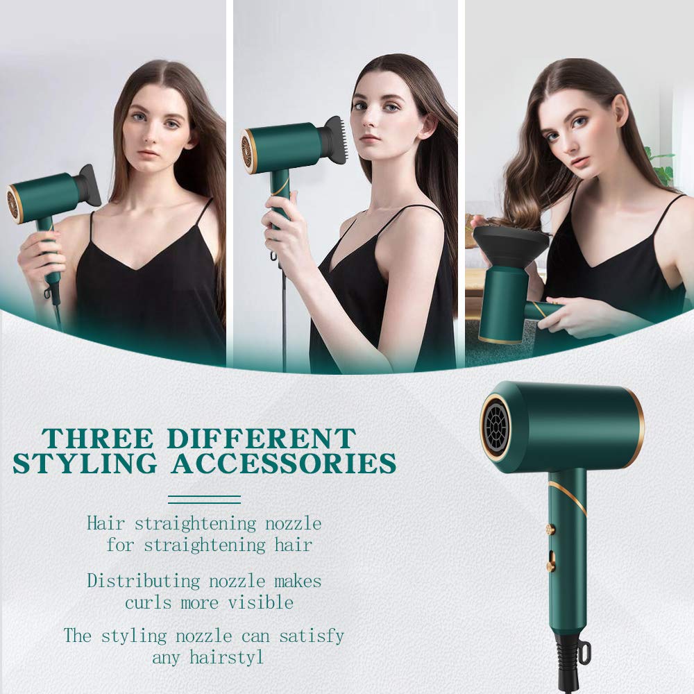 1800W Professional Ionic Hair Dryer with Diffuser and Nozzles for Women,Travel Portable Powerful Blow Dryer for Fast Drying,Compact & Lightweight