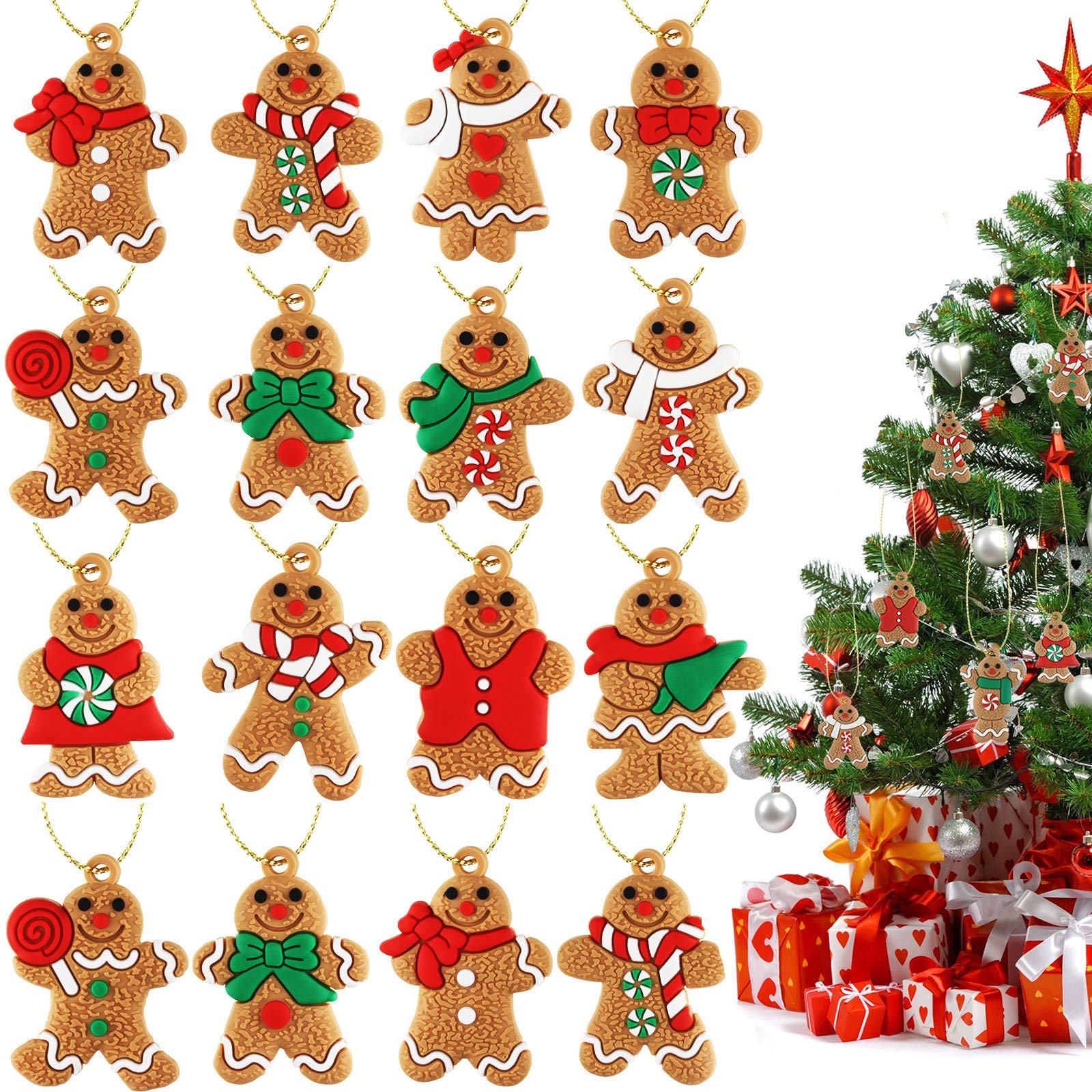 32 Pieces Gingerbread Man Ornaments for Christmas Tree Mini Gingerbread Men Christmas Decorations Hanging Charms Gingerbread House Decor Christmas Holiday Indoor Decorations(Small, Vivid Style)