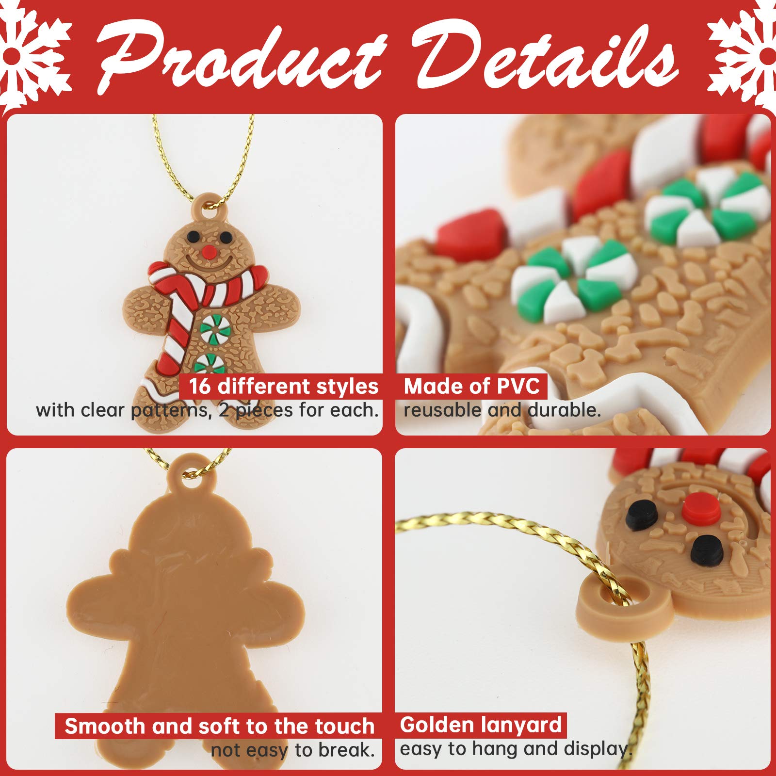 32 Pieces Gingerbread Man Ornaments for Christmas Tree Mini Gingerbread Men Christmas Decorations Hanging Charms Gingerbread House Decor Christmas Holiday Indoor Decorations(Small, Vivid Style)