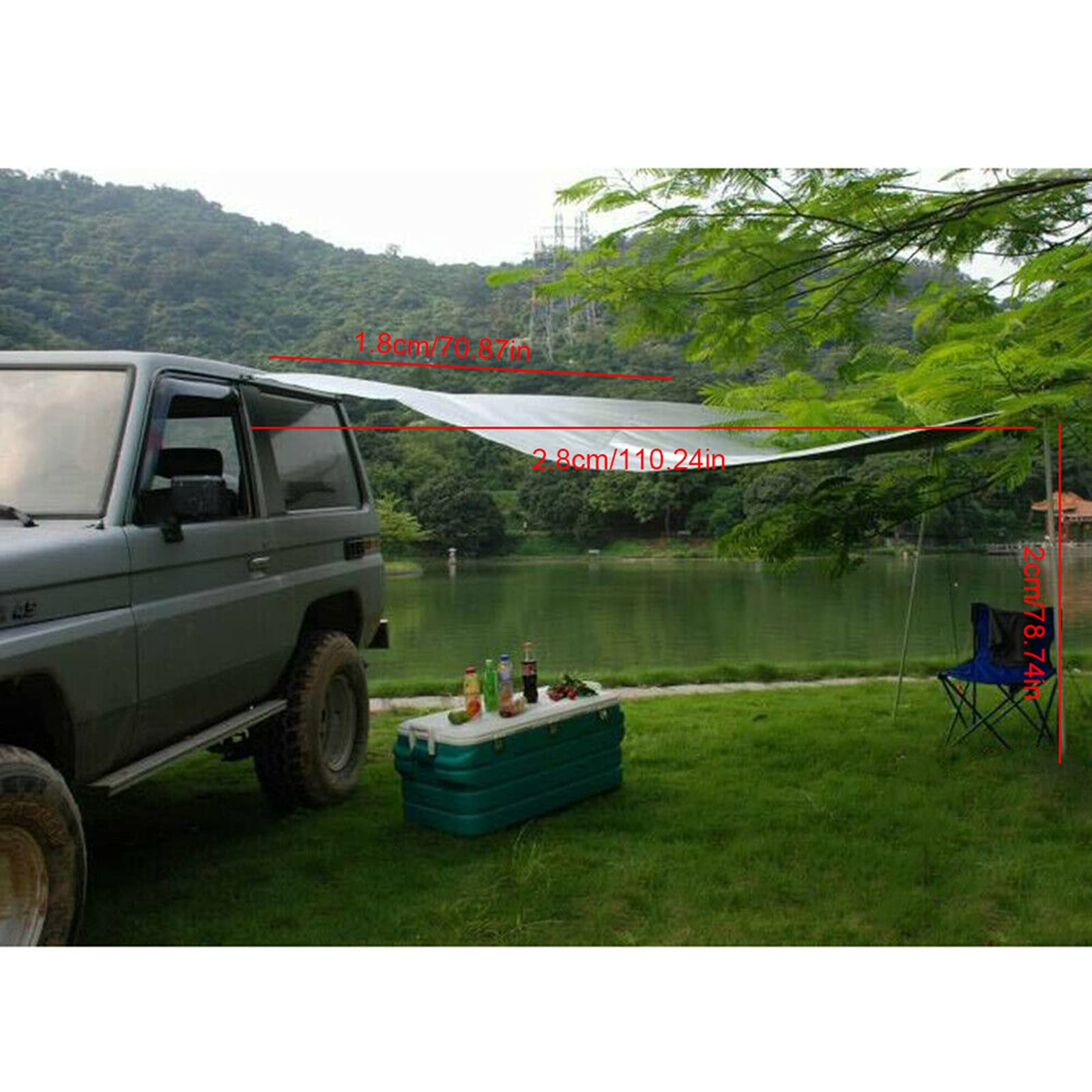 Car Side Awning Rooftop Pull Out Tent Shelter Sunshade w/Storage Bag Instant Shade Portable Shelter for SUV Outdoor Camping Travel 2.8×1.8M