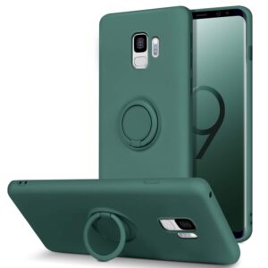 bentoben samsung galaxy s9 case, slim silicone | 360° ring holder kickstand | support car mount | soft rubber shockproof bumper protective non-slip case for samsung galaxy s9 5.8" (2018), dark green