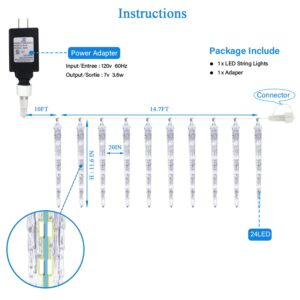 Icicle Lights Falling Rain Lights Meteor Shower Lights Christmas Lights, 10 Tubes 240 Twinkling LED, Falling Rain Drop Icicle String Lights for Christmas Trees, Christmas Decoration Holiday Wedding