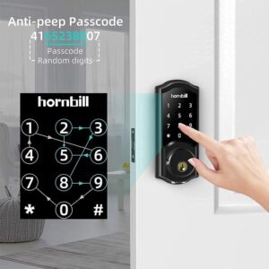 WiFi Smart Door Lock,Hornbill Keyless Entry Keypad Deadbolt with Gateway Remote Control Digital Front Door Lock Bluetooth Electronic Auto Lock Touchscreen Work with Alexa Code for Home Office Airbnb