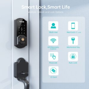 WiFi Smart Door Lock,Hornbill Keyless Entry Keypad Deadbolt with Gateway Remote Control Digital Front Door Lock Bluetooth Electronic Auto Lock Touchscreen Work with Alexa Code for Home Office Airbnb