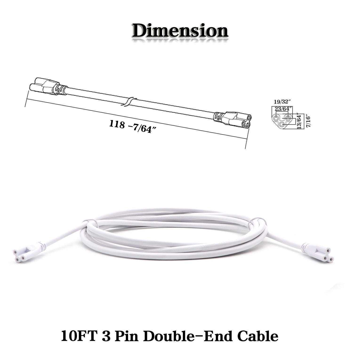 10FT (118-7/64") T5T8 Tube Light Fixture LED Linkable Cord, Double end Connector Cable, Power Extension Wire for LED Integrated Single Fixture, Shop light, Garage Light, Under Cabinet Light, Pack of 4