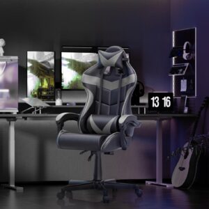 Soontrans Gaming Computer Chair,Game Chair,Ergonomic Gamer Chair,Racing Video Game Chair for Adults Teens with High-Back,Adjustable Headrest and Lumbar Support(Galaxy Grey)