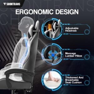 Soontrans Gaming Computer Chair,Game Chair,Ergonomic Gamer Chair,Racing Video Game Chair for Adults Teens with High-Back,Adjustable Headrest and Lumbar Support(Galaxy Grey)