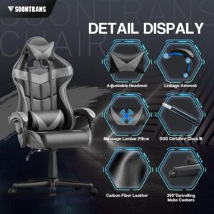 Soontrans Gaming Computer Chair,Game Chair,Ergonomic Gamer Chair,Racing Video Game Chair for Adults Teens with High-Back,Adjustable Headrest and Lumbar Support(Galaxy Grey)