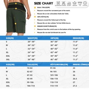 Hiauspor Men's Padded Mountain Bike Shorts MTB Loose Fit Quick Dry Cycling Shorts Biking for Men with 5 Pockets(Army Green,Medium)