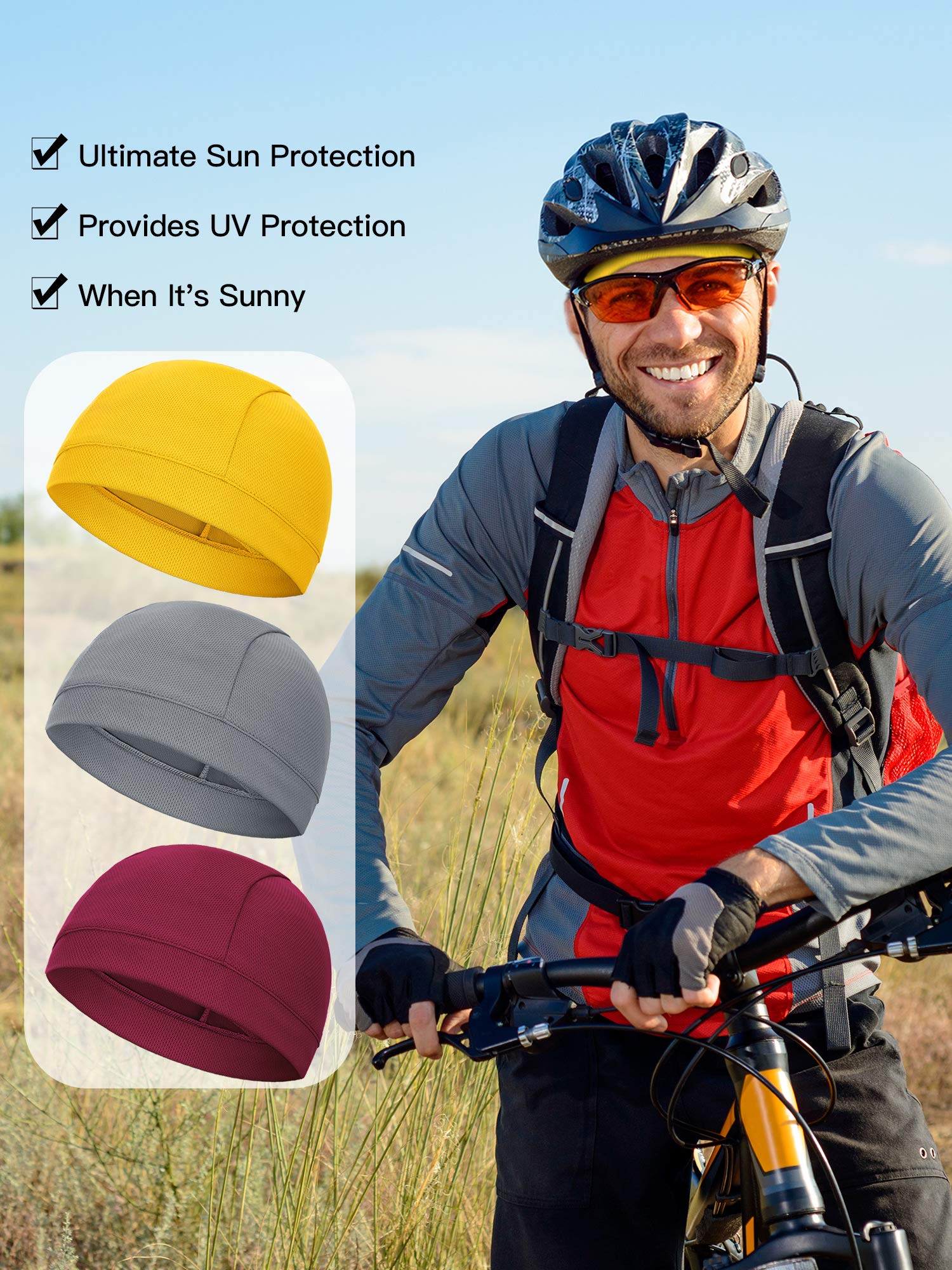 SATINIOR 9 Pieces Helmet Liner Skull Caps Sweat Wicking Cycling Hat Cooling Beanie Hat (Chic Colors)