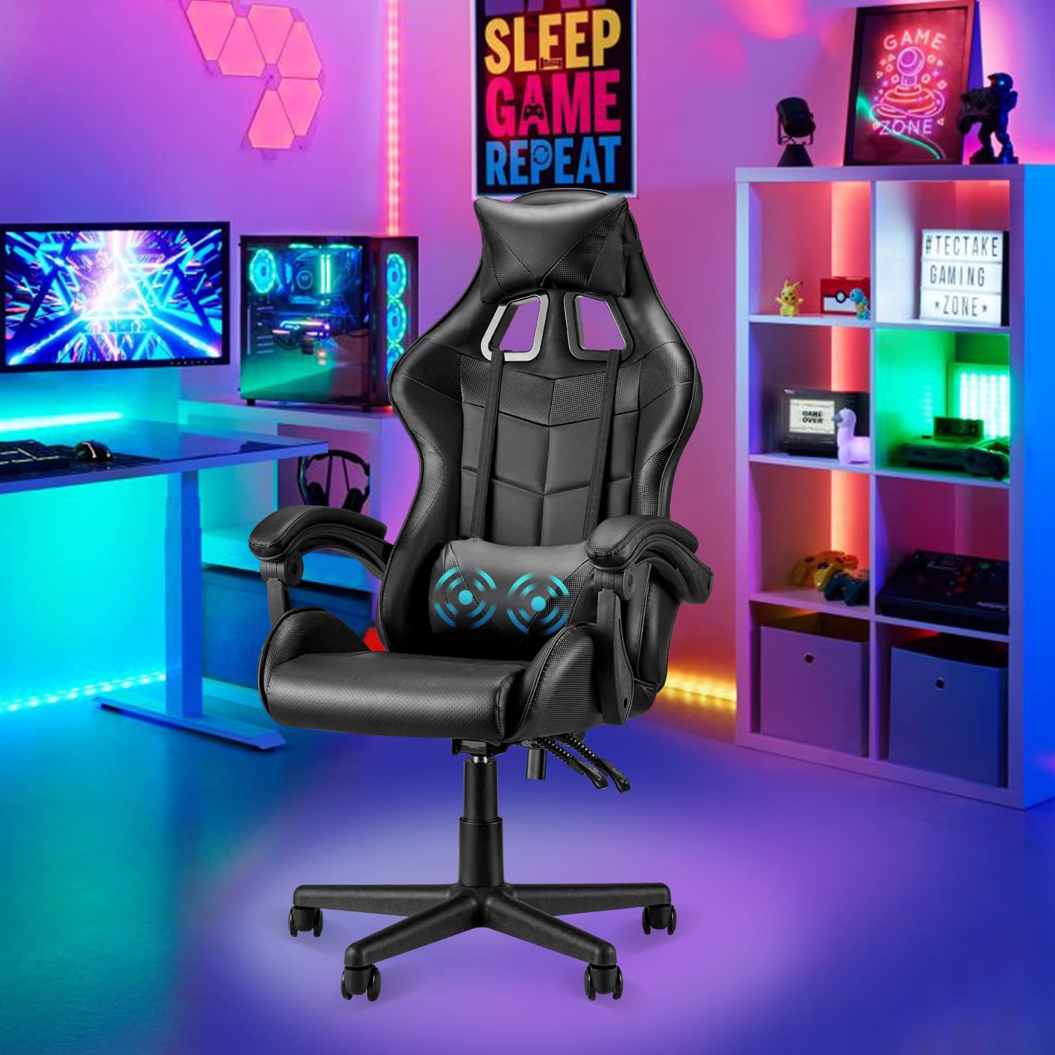 Soontrans Gaming Chair Black,High-Back Computer Chair,Ergonomic Game Chair,Racing Gamer Chair with Adjustable Headrest and Lumbar Support (Carbon Black)