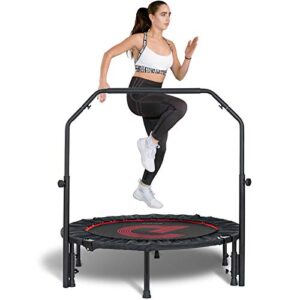 pelpo 38"/40"/45" folding mini trampoline,exercise trampoline with adjustable foam handle, rebounder trampoline for adults fitness, indoor trampoline for bounce workout max load 330lbs, black