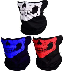 tymall 3pcs face bandanas skull face mask for motorcycle bike riding fishing hunting cycling