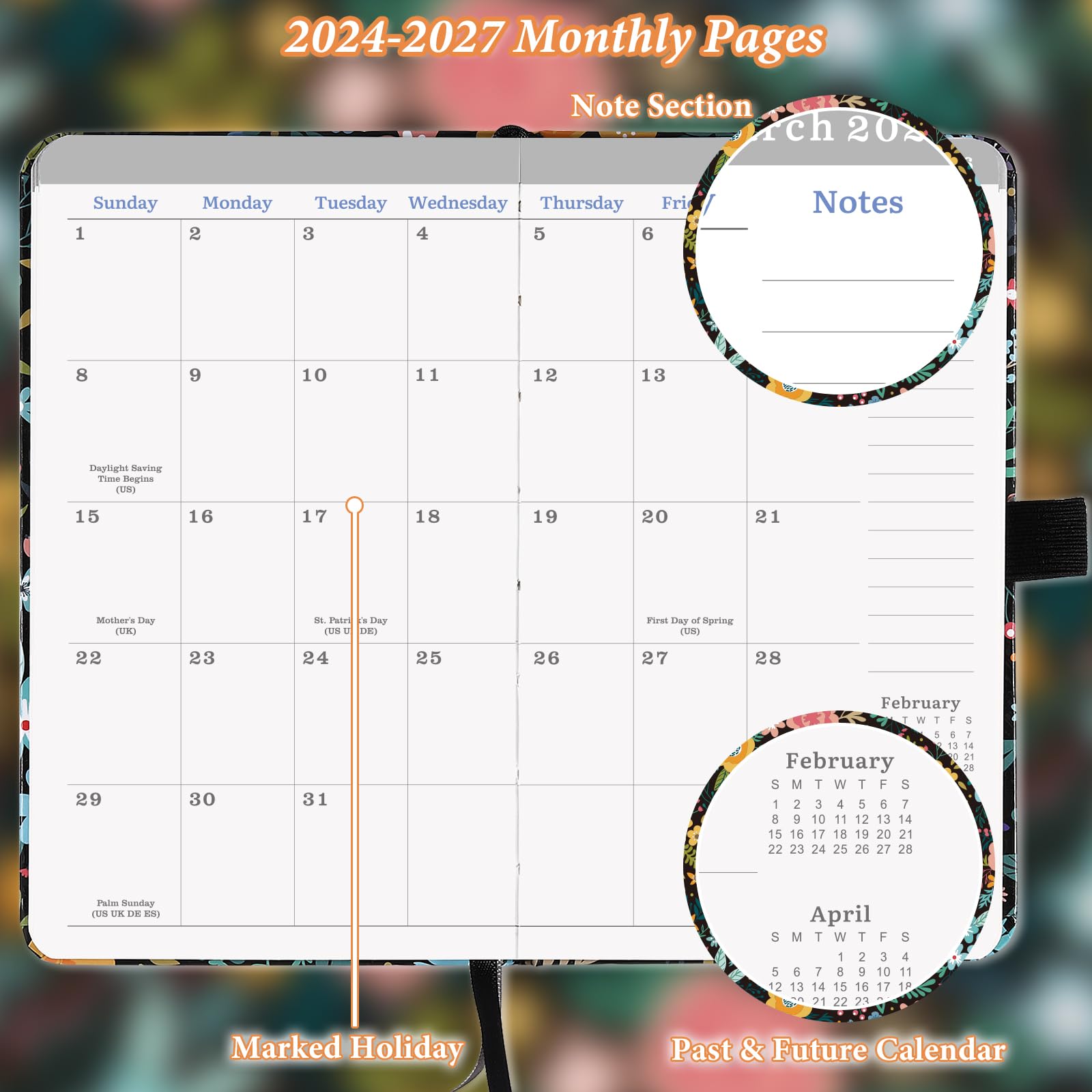 2024-2027 Pocket Planner/Calendar - Monthly Pocket Planner/Calendar with Pen Hold, Jul. 2024 - Jun. 2027, Inner Pocket and 63 Notes Pages, 6.6" x 3.7"