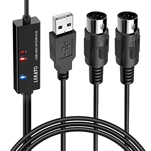 LEKATO USB MIDI Cable, MIDI to USB Cable 6.5Ft with Input & Output Connecting with Keyboard, Synthesizer for Editing & Recording, Midi to USB for Laptop Computer Windows and Mac