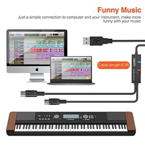 LEKATO USB MIDI Cable, MIDI to USB Cable 6.5Ft with Input & Output Connecting with Keyboard, Synthesizer for Editing & Recording, Midi to USB for Laptop Computer Windows and Mac