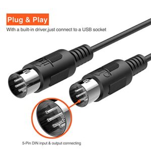 LEKATO USB MIDI Cable, MIDI to USB Cable 6.5Ft with Input & Output Connecting with Keyboard, Synthesizer for Editing & Recording, Midi to USB for Laptop Computer Windows and Mac