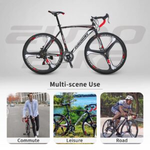 EUROBIKE Mens Road Bike, Road Bikes,XC550 700C,Dual Disc Brake,21_speeds,3_Spokes Wheels Road Bicycle