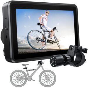 feisike handlebar bike mirror, bicycle rear view camera with 4.3'' hd night vision function, 145° wide angle view, adjustable rotatable bracket, compatible with bicycle, mountain, road bike