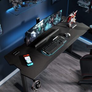 GALAXHERO 55“ Large Gaming Desk, Professional Gamer Computer Desk with Headphone Hook and Cup Holder, Home Office PC Workstation for E-Sports Use, Free XL Mouse Pad, Black, GX-SD