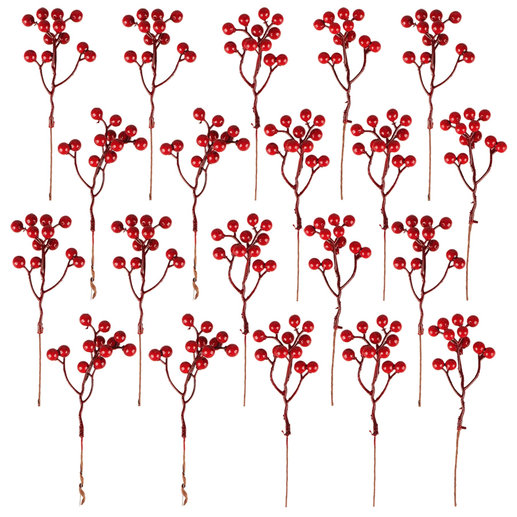 20 Pack Artificial Red Berry Stems, 7.1 Inch Burgundy Red Berry Picks Holly Berries Branches for Christmas Tree Decorations Crafts Wedding Holiday Season Winter Décor Home Decor