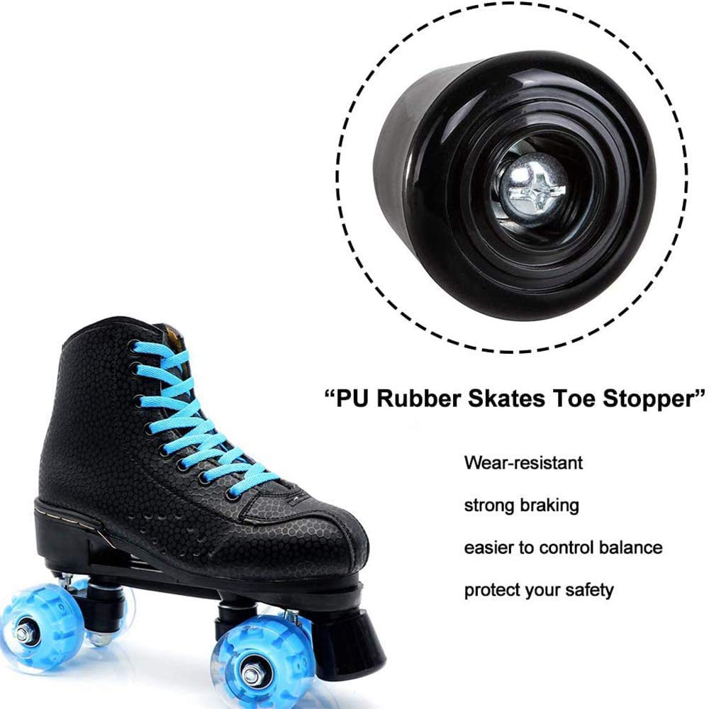 zmr Roller Skate Toe Stoppers 1 Pair Black 5/8" PU Rubber Double-Row Roller Skating Brake Jam Plugs，82A Roller Quad Skate Toe Stops (Black)