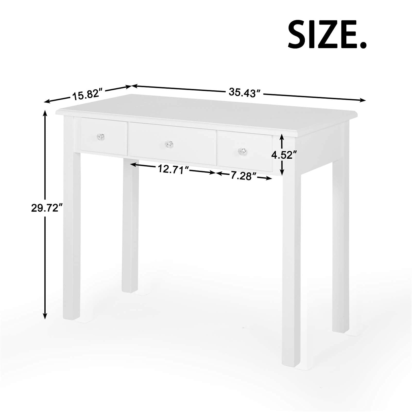 White Writing Desk, Dressing Table with 3 Drawers, Home Office Furniture Study Computer Work Station