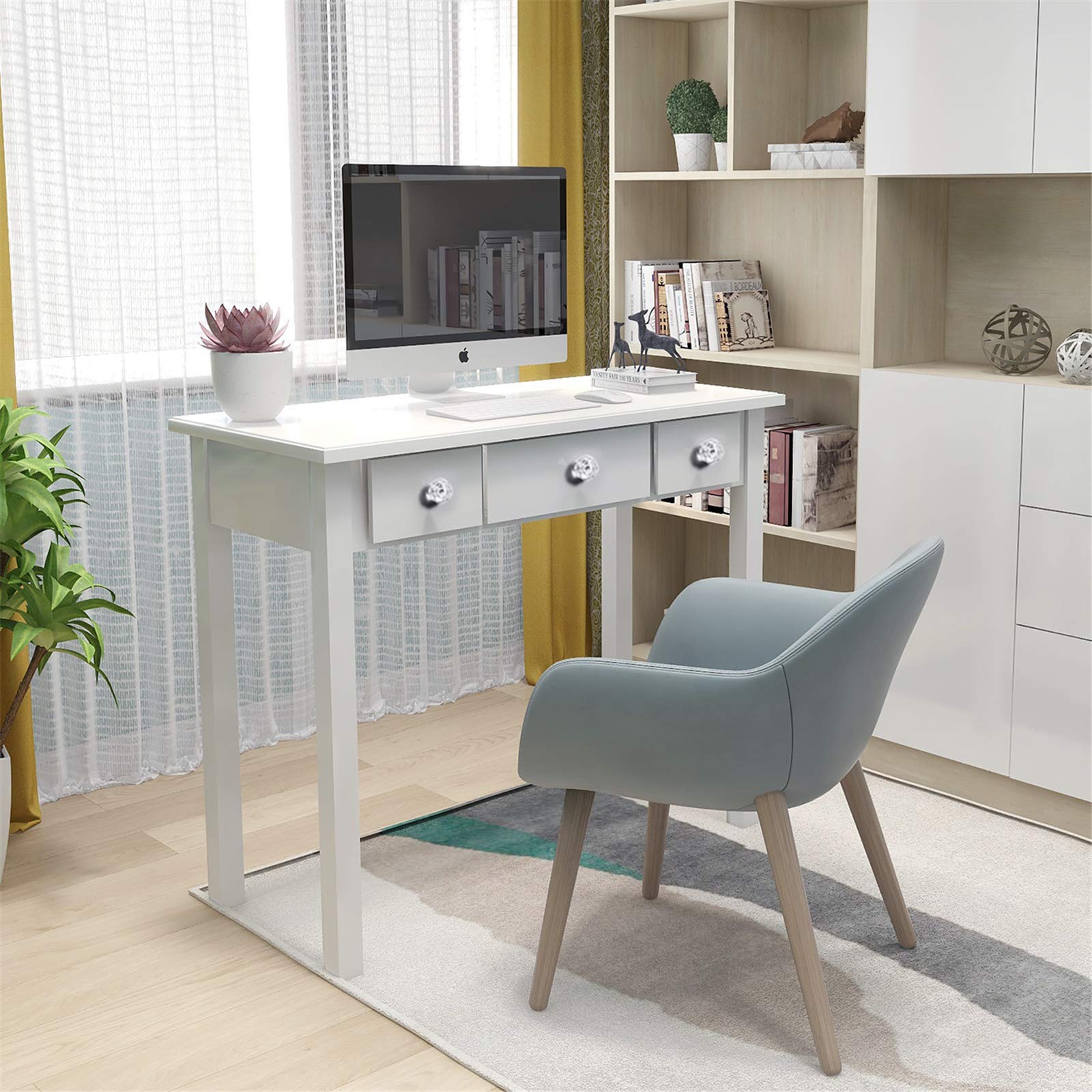 White Writing Desk, Dressing Table with 3 Drawers, Home Office Furniture Study Computer Work Station