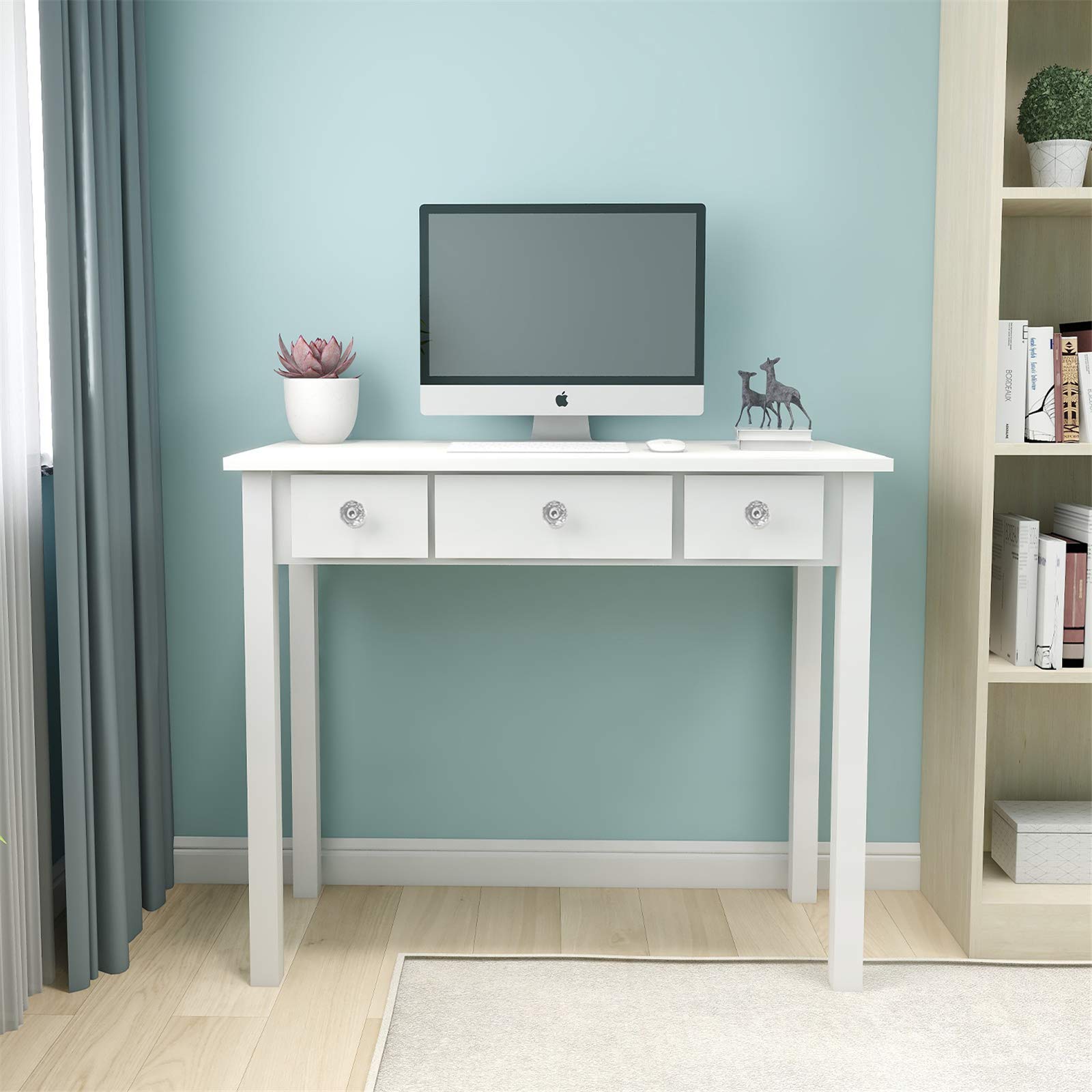 White Writing Desk, Dressing Table with 3 Drawers, Home Office Furniture Study Computer Work Station