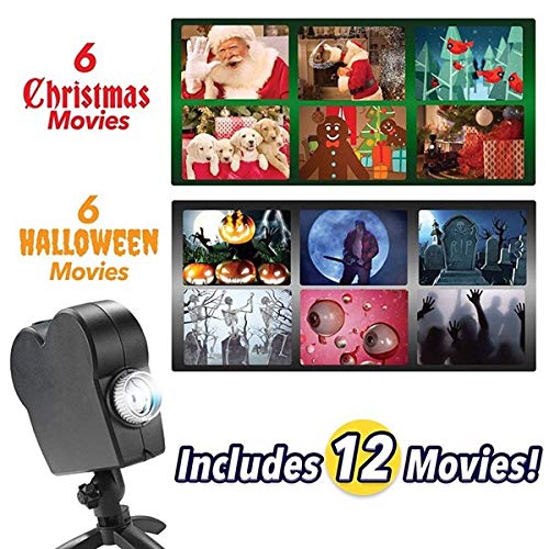 Christmas Halloween Window Projector Light Wall Spotlights, 12 FX Animated Movies Projection, Festival Decoration for Home Outdoor Party Garden, Turns Your Windows into Movie Screens