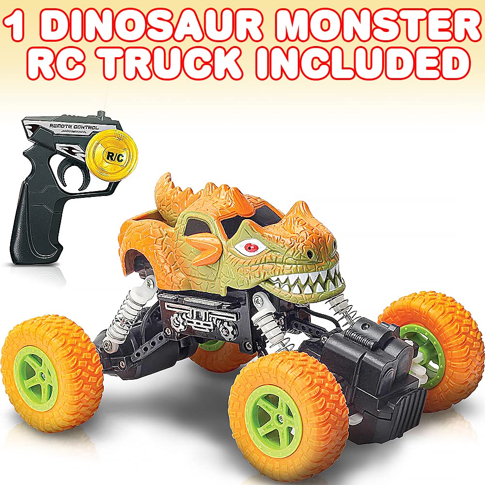 ArtCreativity 7.25” Remote Control Dinosaur Monster Truck Dino RC Toy Car | Battery Operated | Unique Birthday Gift for Boys, Girls, Toddler | Large Carnival Prize