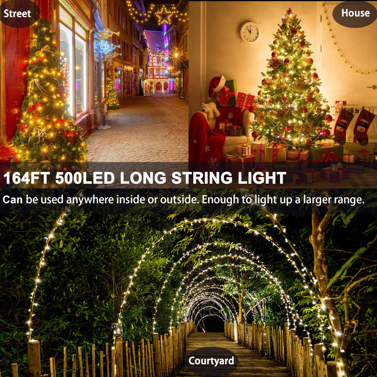 Decute 500 LED Christmas Tree String Lights 164FT Connectable with Remote, 8 Modes &Timer Outdoor Indoor Twinkle Starry Lights for Halloween Patio Garden Wedding Party Decor Warm White