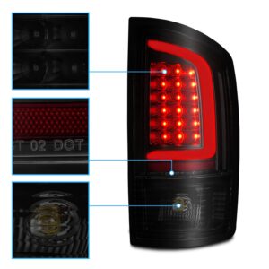 AmeriLite for 2002-2006 Dodge Ram 1500 2003-06 Ram 2500 3500 Pickup Dark Black C-Type LED Tube Replacement Tail Lights Brake Lamps Pair - Driver and Passenger Side