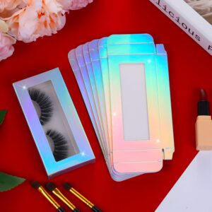 50 Pieces Empty Eyelashes Packaging Box Paper Eyelash Box Eyelash Holder Case Butterfly Print Eyelashes Container for Women Girls False Eyelash Care (Holographic Pattern)