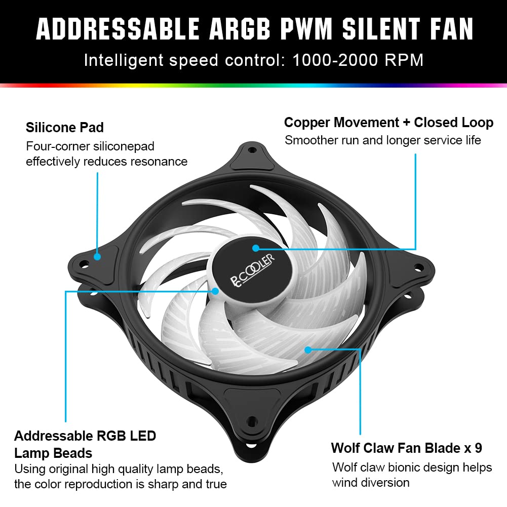 PCCOOLER ARGB 120mm Case Fan, 3 Pack FX120 RGB Fans Computer Case Fans, Aura +5V/3 PIN Addressabel PC Fans Advanced Lighting Customizations - PWM High Performance Cooling Fan for PC Case Computer Fan