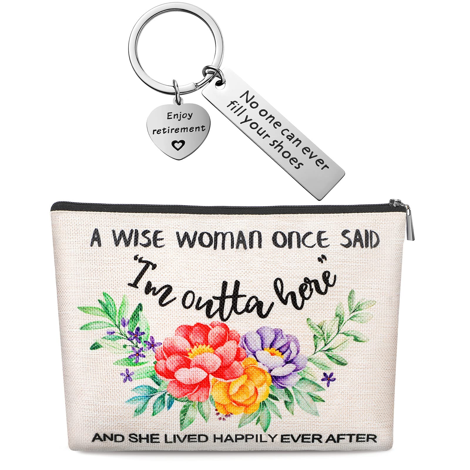 Weewooday Retirement Present for Women Retired Makeup Bag and Keychain for Wife Mom Grandma Coworkers Teachers(Chic)