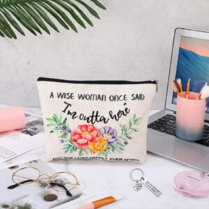 Weewooday Retirement Present for Women Retired Makeup Bag and Keychain for Wife Mom Grandma Coworkers Teachers(Chic)