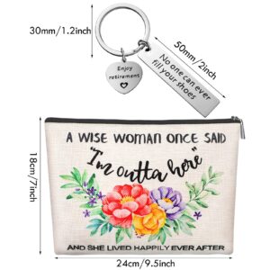 Weewooday Retirement Present for Women Retired Makeup Bag and Keychain for Wife Mom Grandma Coworkers Teachers(Chic)