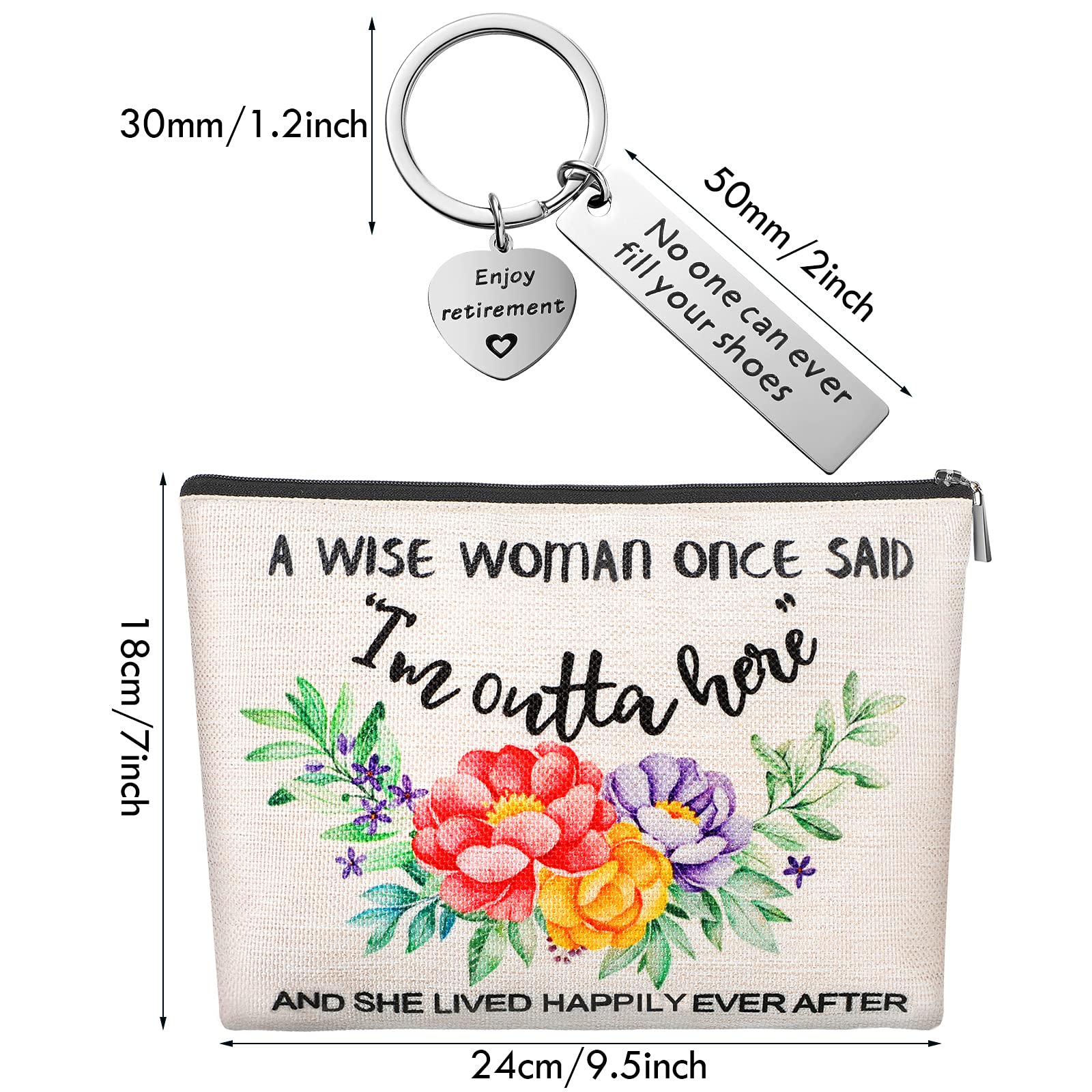 Weewooday Retirement Present for Women Retired Makeup Bag and Keychain for Wife Mom Grandma Coworkers Teachers(Chic)