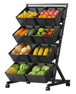 asunflower kitchen baskets storage cart 4 tier rolling cart with wheels metal fruit baskets rack utility organzier cart with push handle wire fruit vegetable stand, black