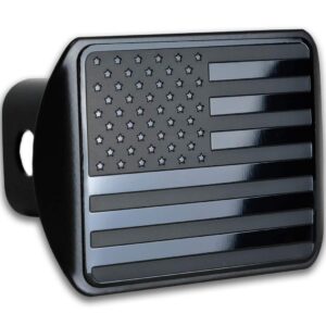 cootack usa stainless steel flag emblem trailer metal hitch cover american patriotic plug for trucks black fits 2" receivers (black)