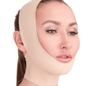 Post Surgical Chin Strap Bandage for Women - Neck and Chin Compression Garment Wrap - Face Slimmer, Jowl Tightening (M)