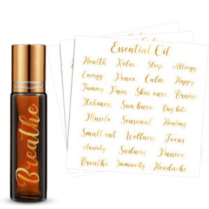 7 sheets essential oil labels stickers, adhesive letter labels oil roller bottles lip oil tubes waterproof stickers essential oil accessories water-proof roller bottle label decoration (gold)