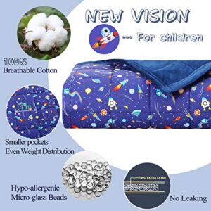 VECOKNA Kids Weighted Blanket 7lbs 41 x 60 inches, Reversible Cooling Throw Blanket for Kids &Teens,100% Breathable Cotton Heavy Blanket,Great for Calming and Sleep,Blue Rocket