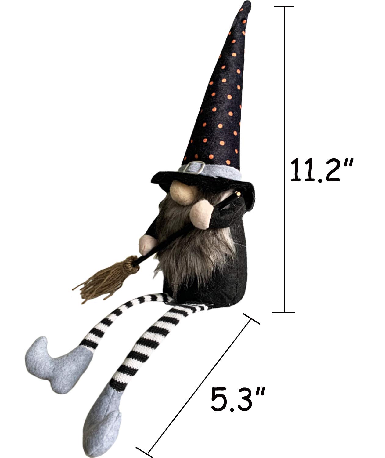 Halloween Witch Gnomes with Broom, Dangle Leg Sitting Fall Autumn Gnomes, Faceless Tomte Halloween Table Tier Tray Decor Sets of 2