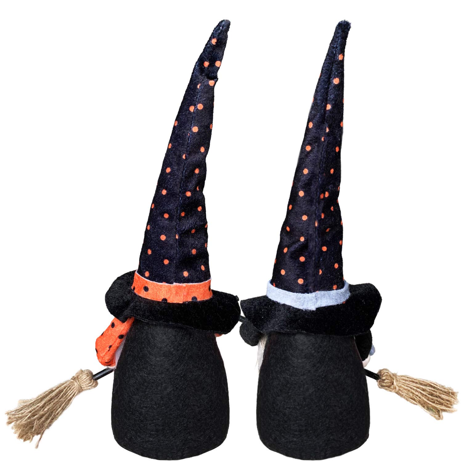 Halloween Witch Gnomes with Broom, Dangle Leg Sitting Fall Autumn Gnomes, Faceless Tomte Halloween Table Tier Tray Decor Sets of 2